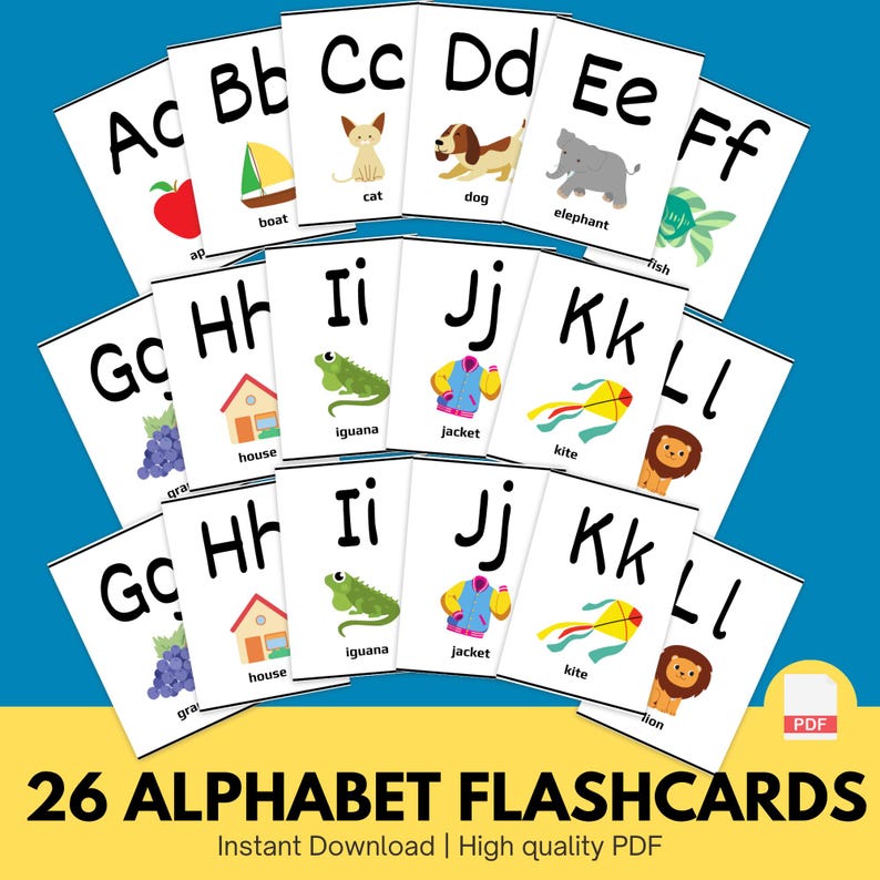 26 ABC Flash Cards, Educational Cards, A-Z Cards, Learn Abcs, Alphabet ...