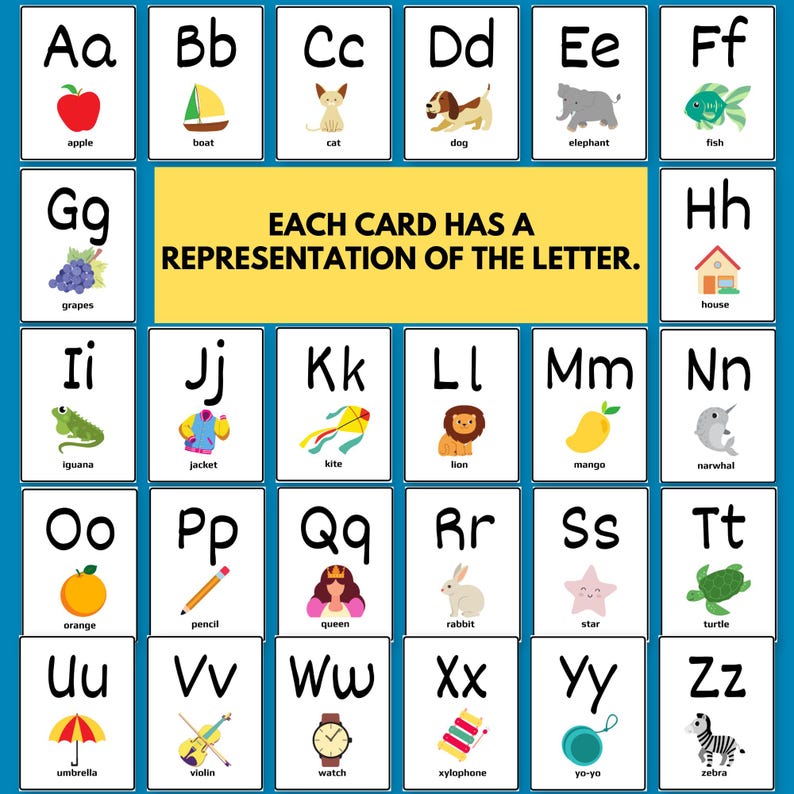 26 ABC Flash Cards, Educational Cards, A-Z Cards, Learn Abcs, Alphabet ...