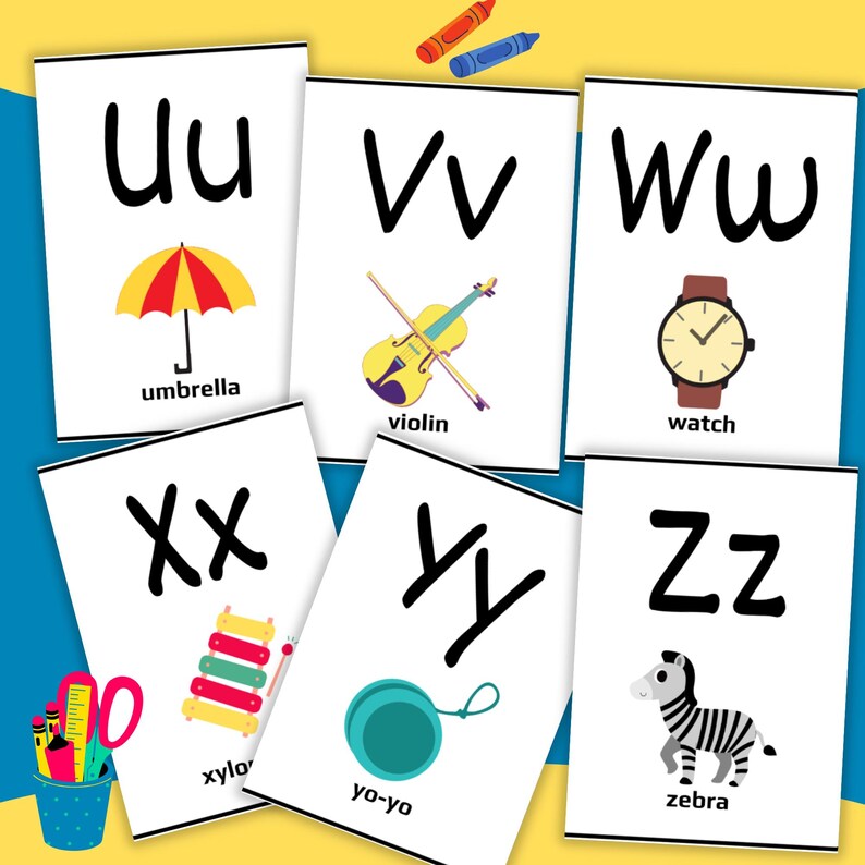 26 ABC Flash Cards, Educational Cards, A-Z Cards, Learn Abcs, Alphabet ...