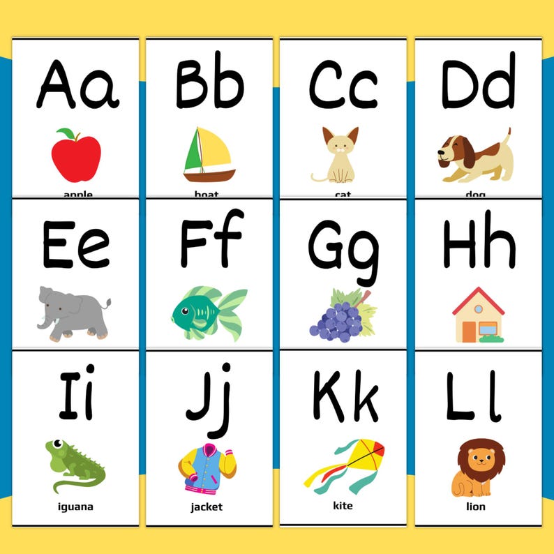 26 ABC Flash Cards, Educational Cards, A-Z Cards, Learn Abcs, Alphabet ...