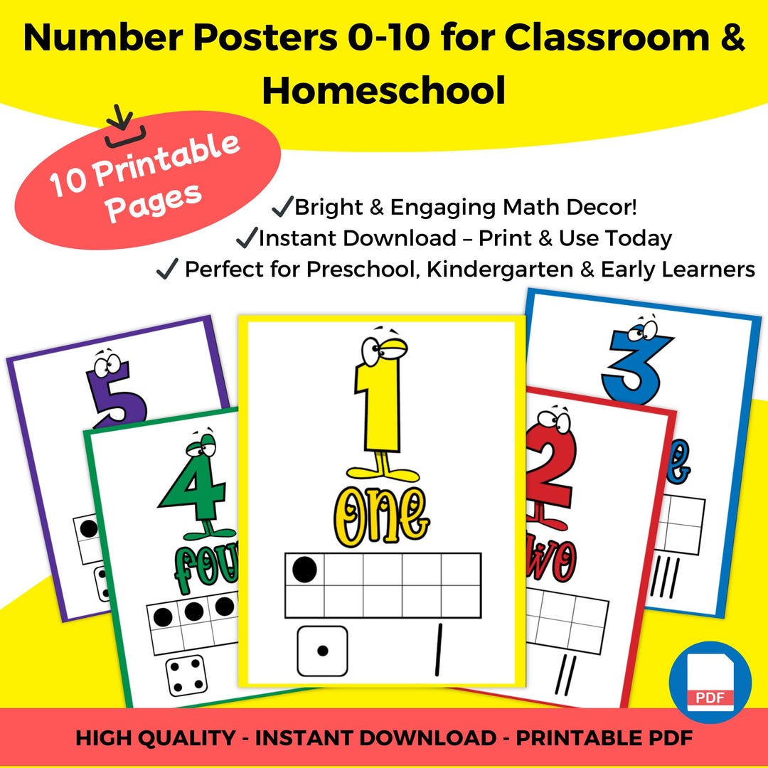 Number Posters 0-10, Classroom Wall Decor, Educational Flashcards ...