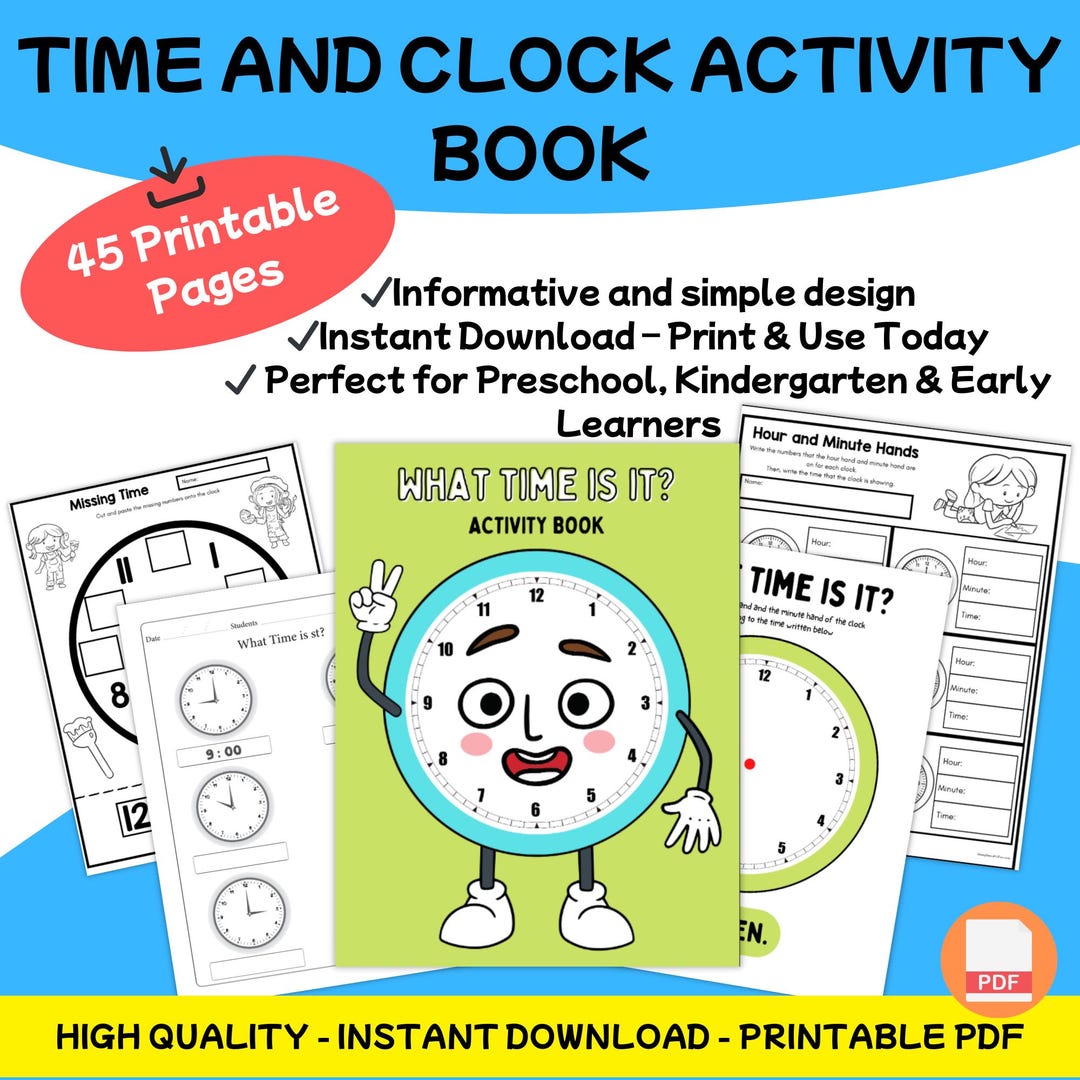 Time and Clock Activity Book, Printable Telling Time Worksheets for ...