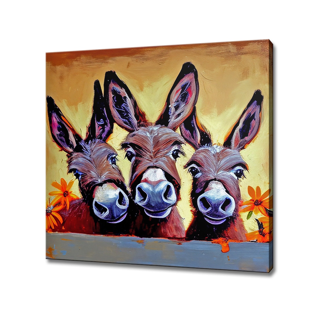 Three Cute Donkeys Canvas Art Print Picture Wall Hanging Handmade Home ...
