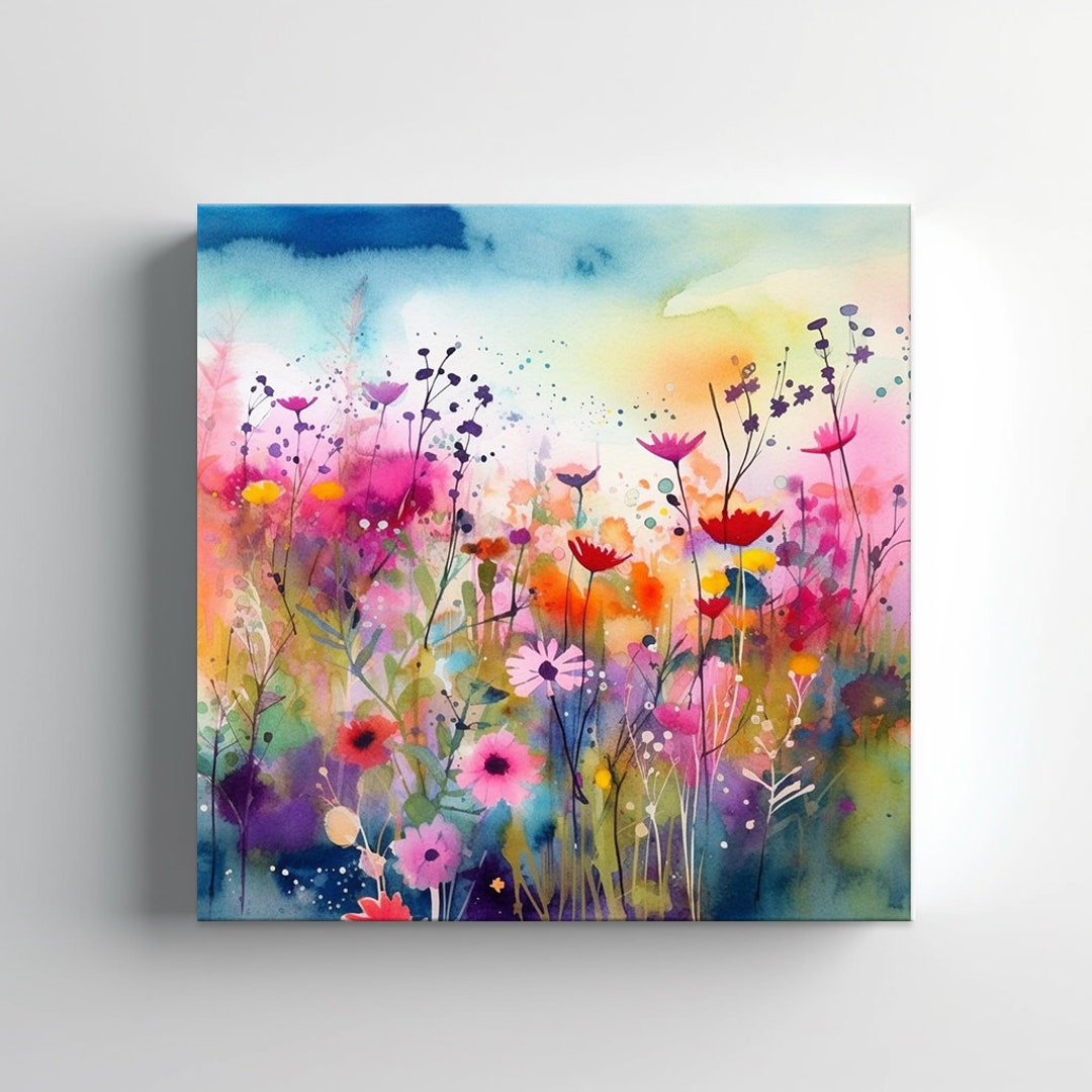 Colourful Abstract Meadow Wild Flowers Watercolour Painting Style ...