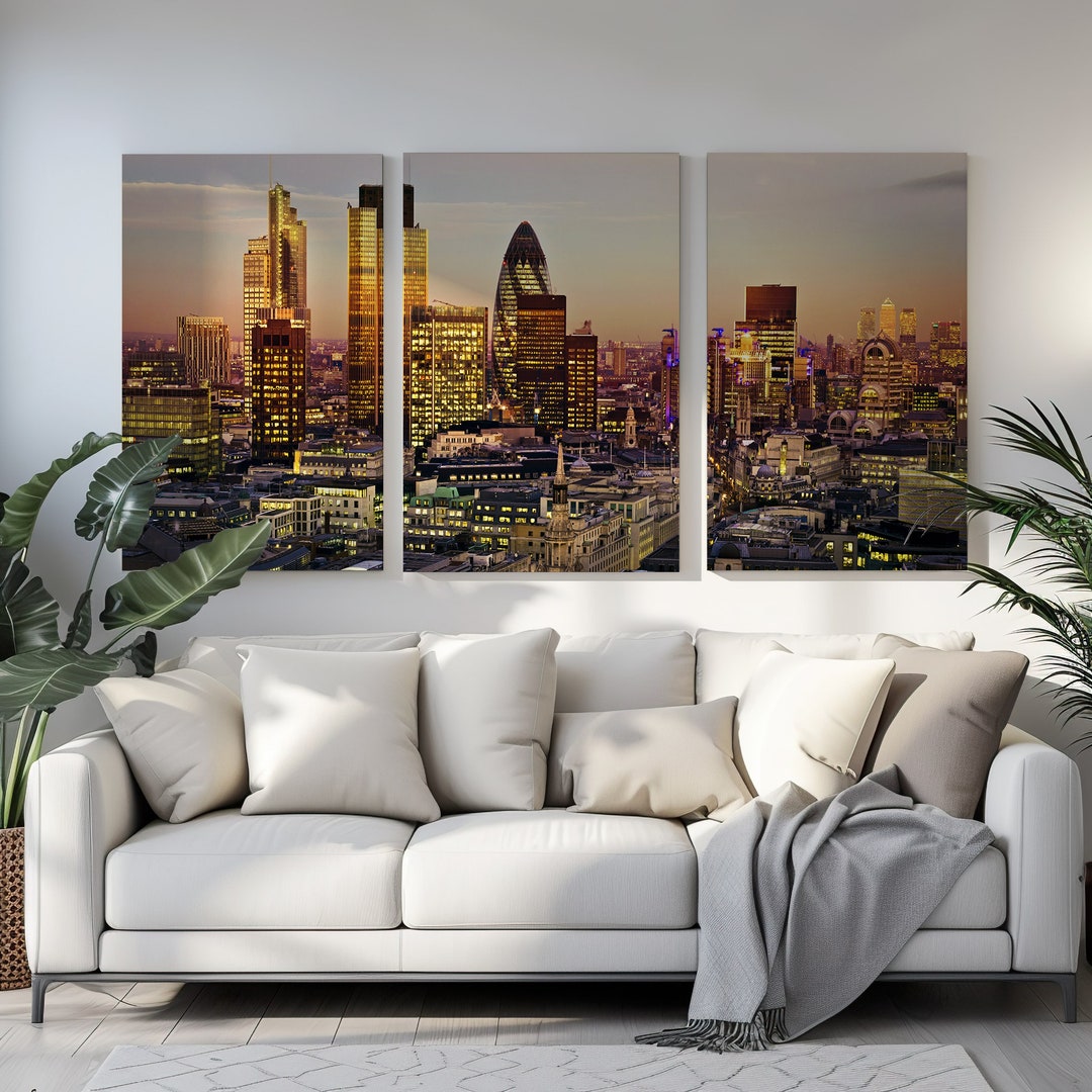 London Gherkin Canvas Print, Set of Three Wall Art, Contemporary Wall ...