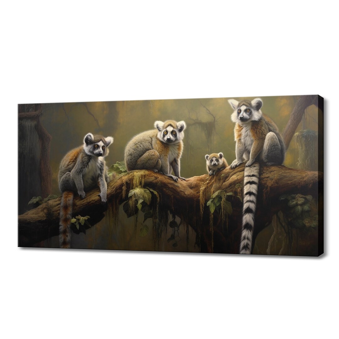 Adorable Lemur Family in the Forest Canvas Print I Wild Animals Wall ...