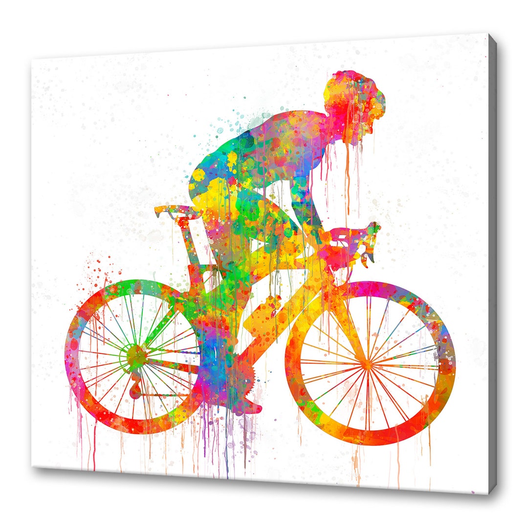 Bunte Radfahrer Fahrrad Aquarell Malerei Stil Leinwand Kunstdruck Dekor ...
