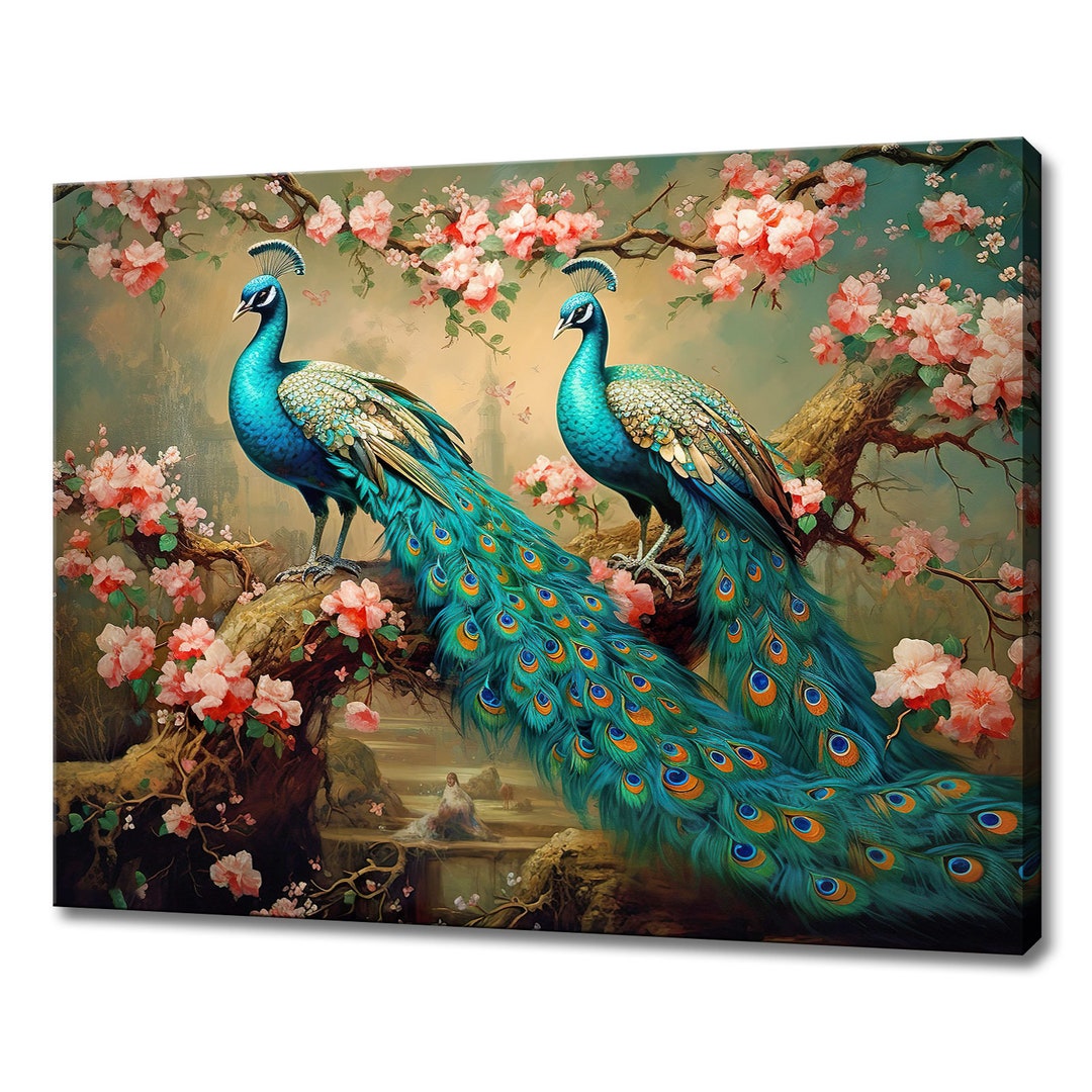 Majestic Peacocks Canvas Print Painting Picture Wall Hanging Art Home ...