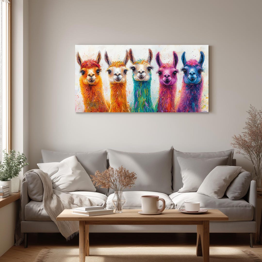 Rainbow Llamas Canvas Print Wall Art – Vibrant Animal Artwork for ...