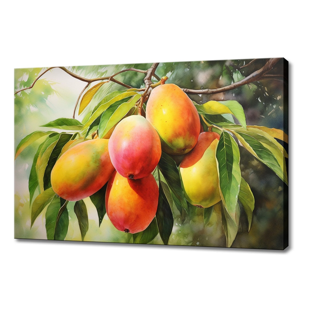 Mango Fruits Tree Watercolour Painting Canvas Print, Fruits Lover Gift ...