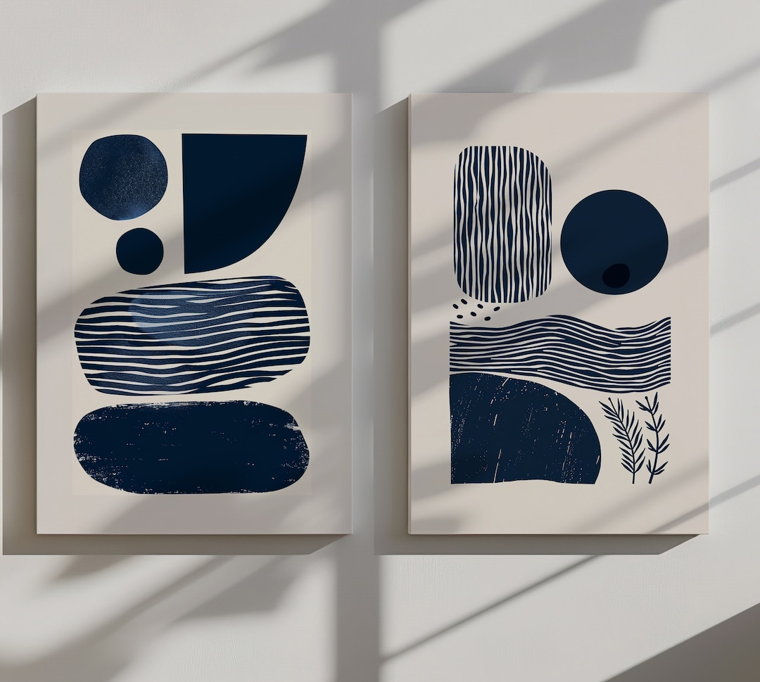 Abstract Blue Boho Canvas Print, Minimalist Wall Art, Elegant Home ...