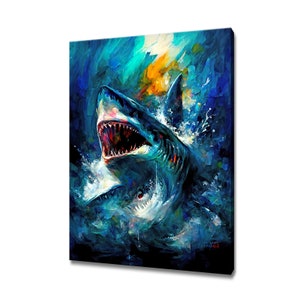Angry Shark Colourful Painting Wall Art Canvas Print Home Decor Animals ...