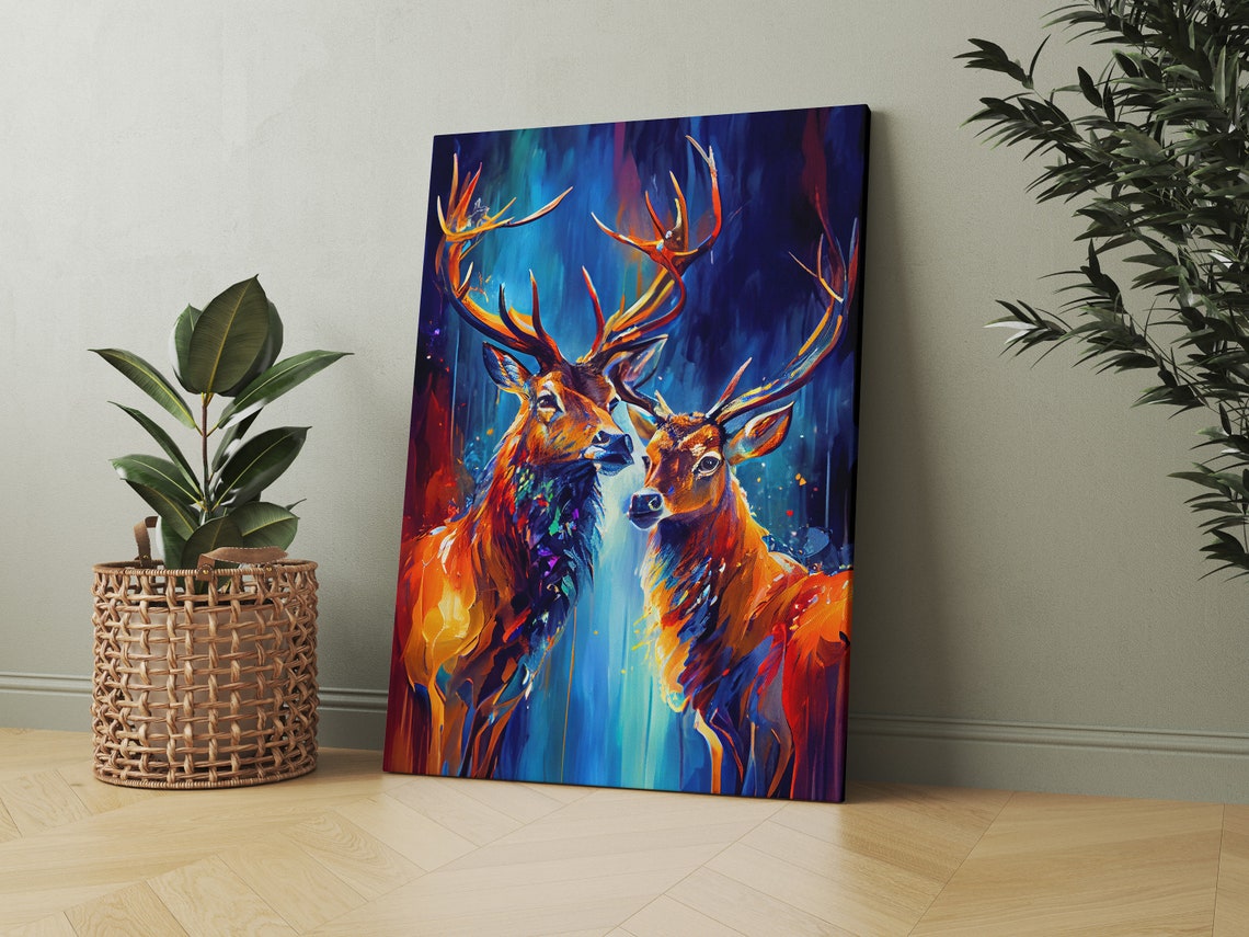 Stag Deer Colourful Painting Wall Art Canvas Print Home Decor Animals ...