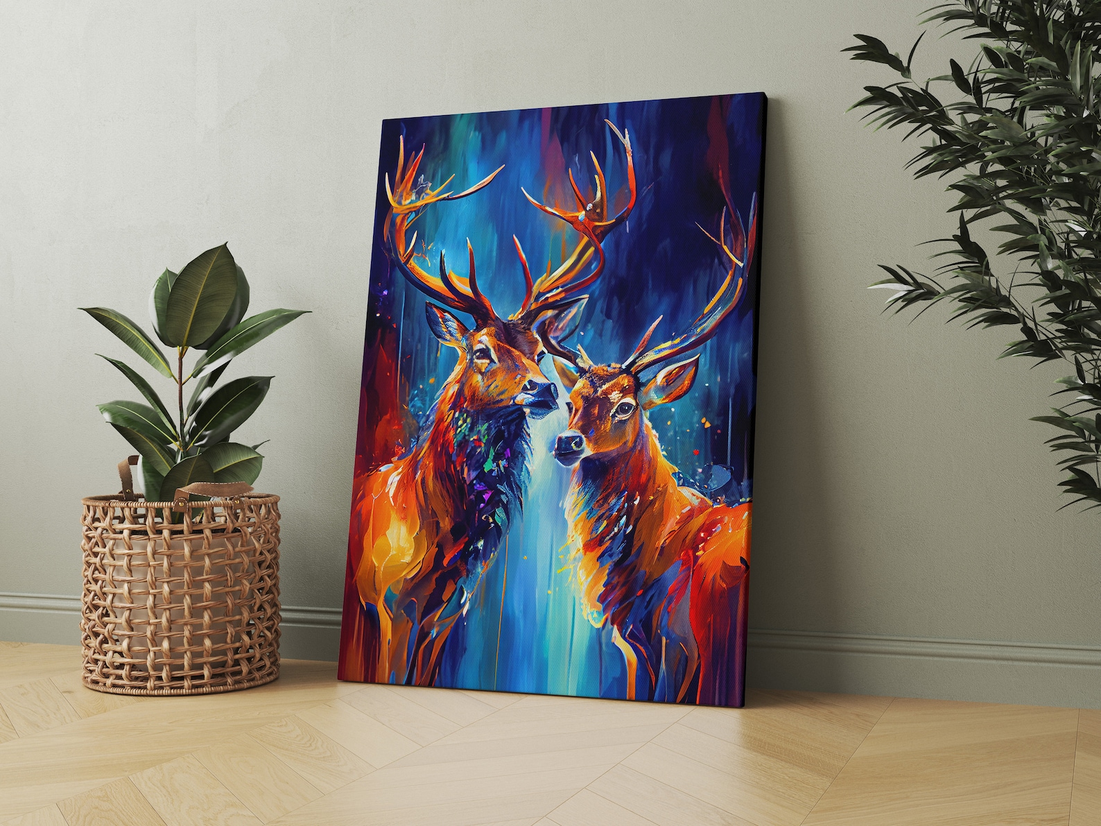 Stag Deer Colourful Painting Wall Art Canvas Print Home Decor Animals ...