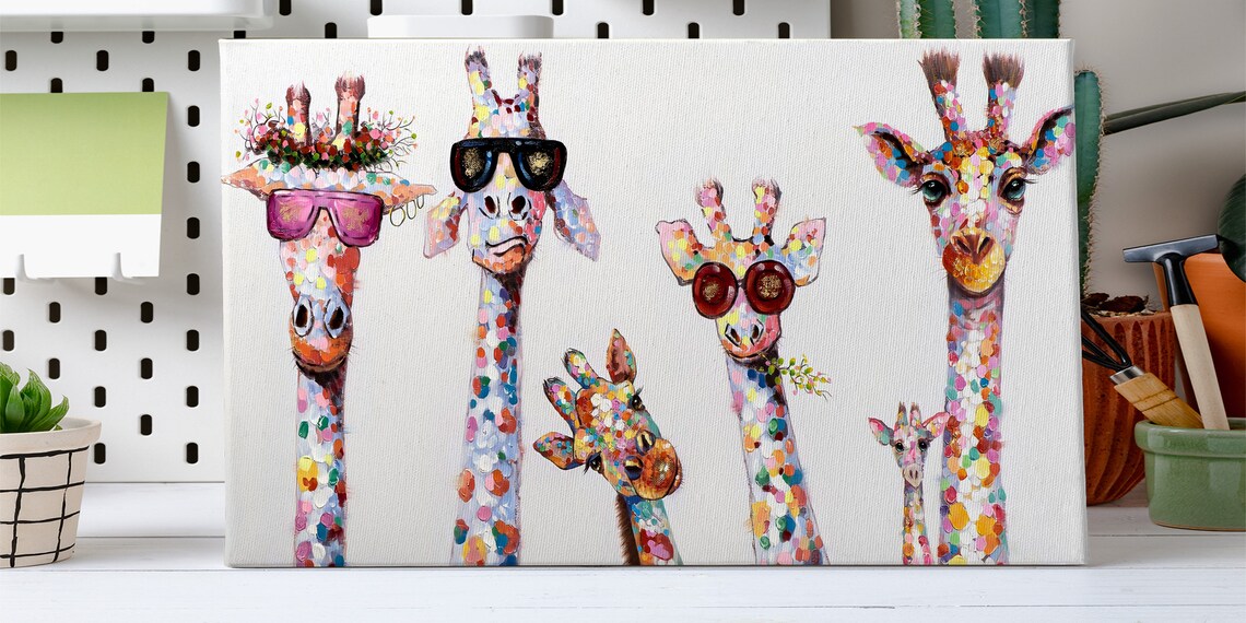 Funky Giraffes Wall Art Canvas Print Picture Home Decor - Etsy UK