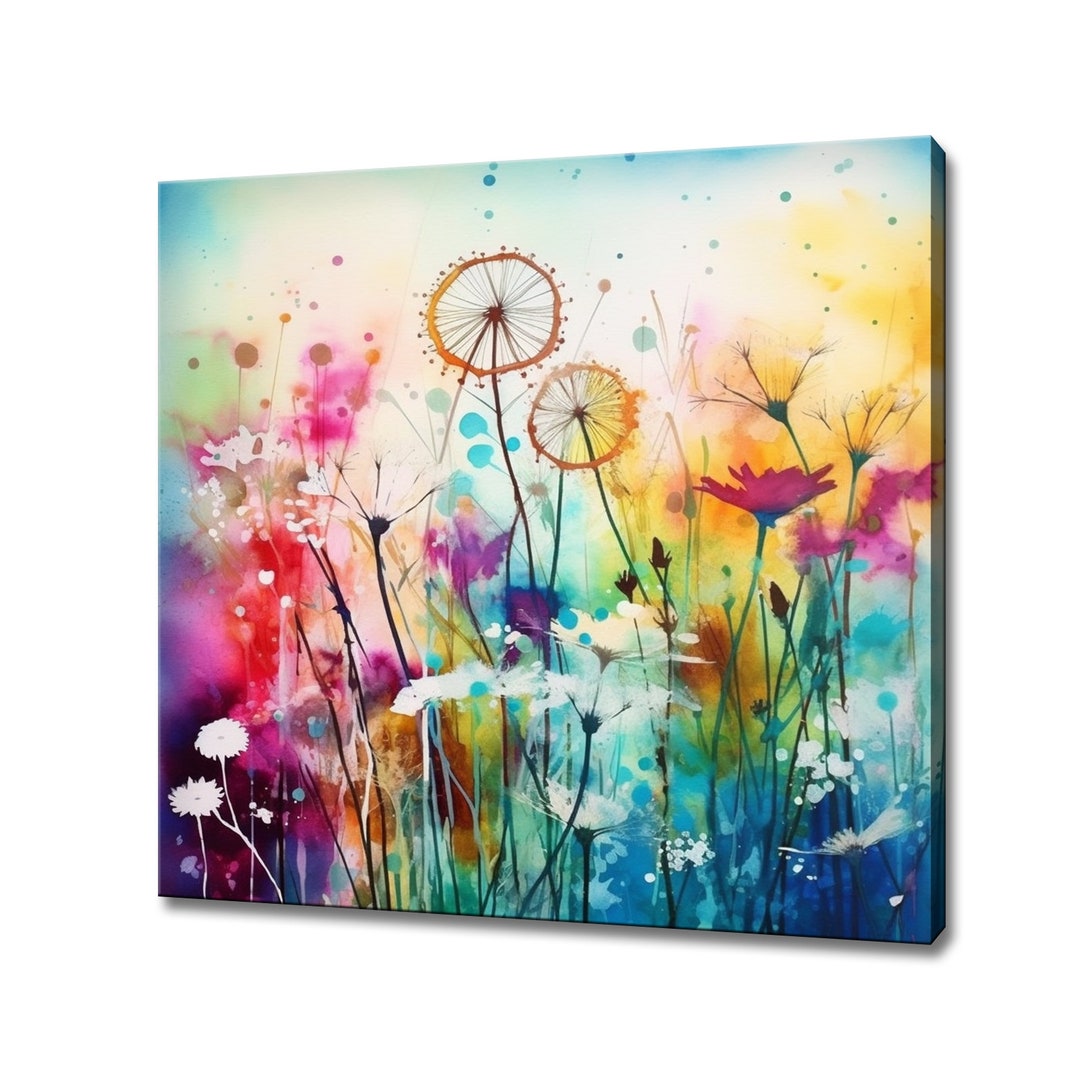Colourful Abstract Wildflowers Meadow Watercolour Painting Style Canvas ...