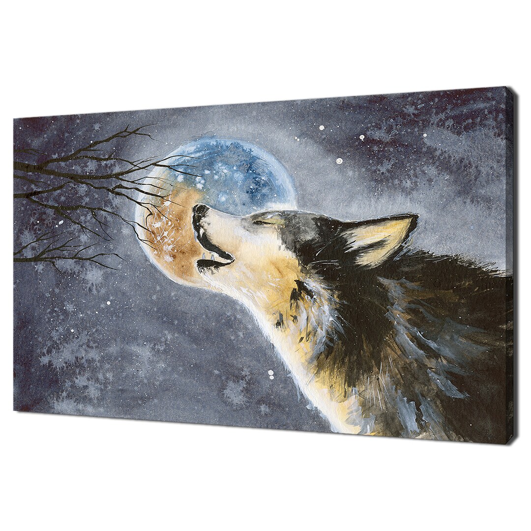 Watercolour Painting Wolf Moon Wall Art Canvas Print Home Decor Animals ...