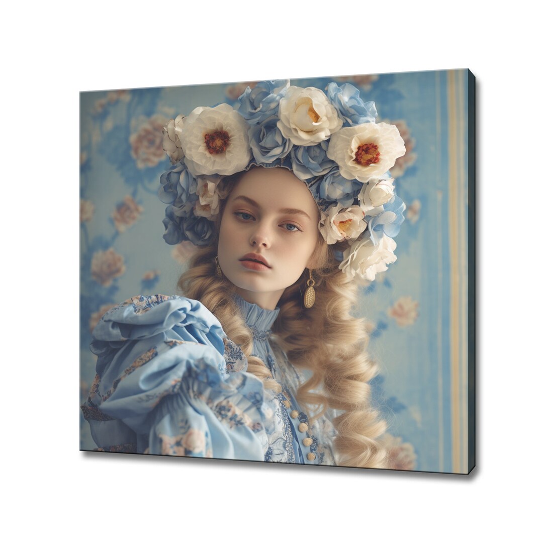 Pulverblau weiße Blumen Kopf Frau Leinwanddruck, weibliches ...