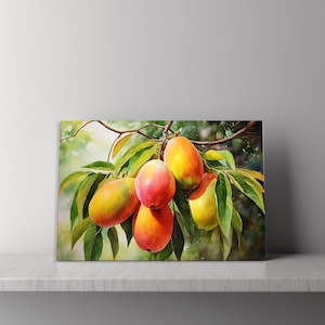 Mango Fruits Tree Watercolour Painting Canvas Print, Fruits Lover Gift ...