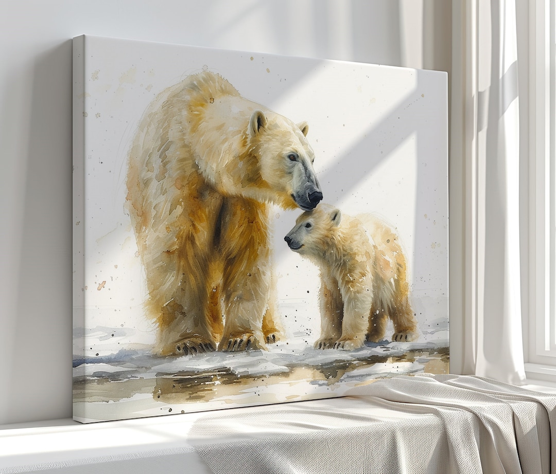 Watercolour Polar Bears Canvas Print, Large Wildlife Wall Art, Home ...