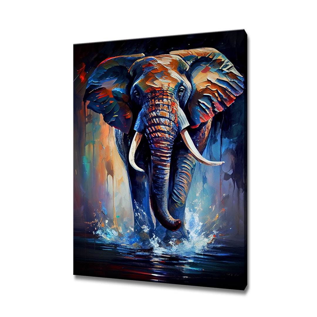 Raging Elephant Colourful Painting Wall Art Canvas Print Home Decor ...