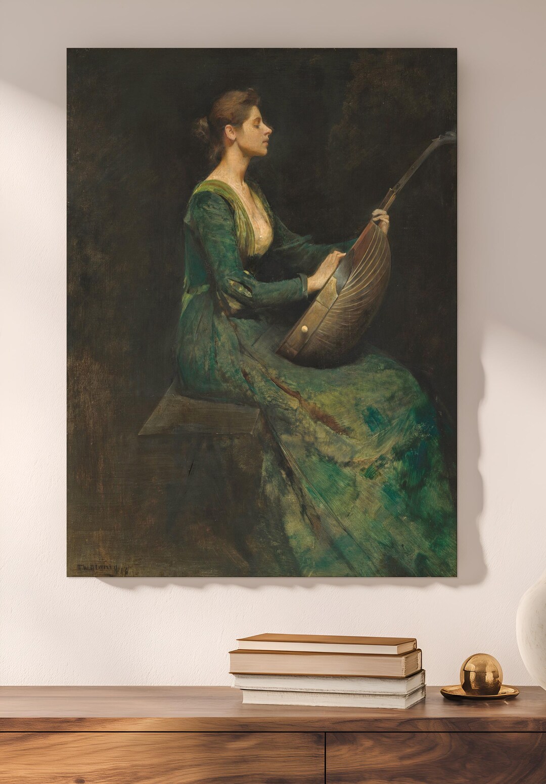 Lady With a Lute by Thomas Wilmer Dewing, Wall Art Canvas Print ...