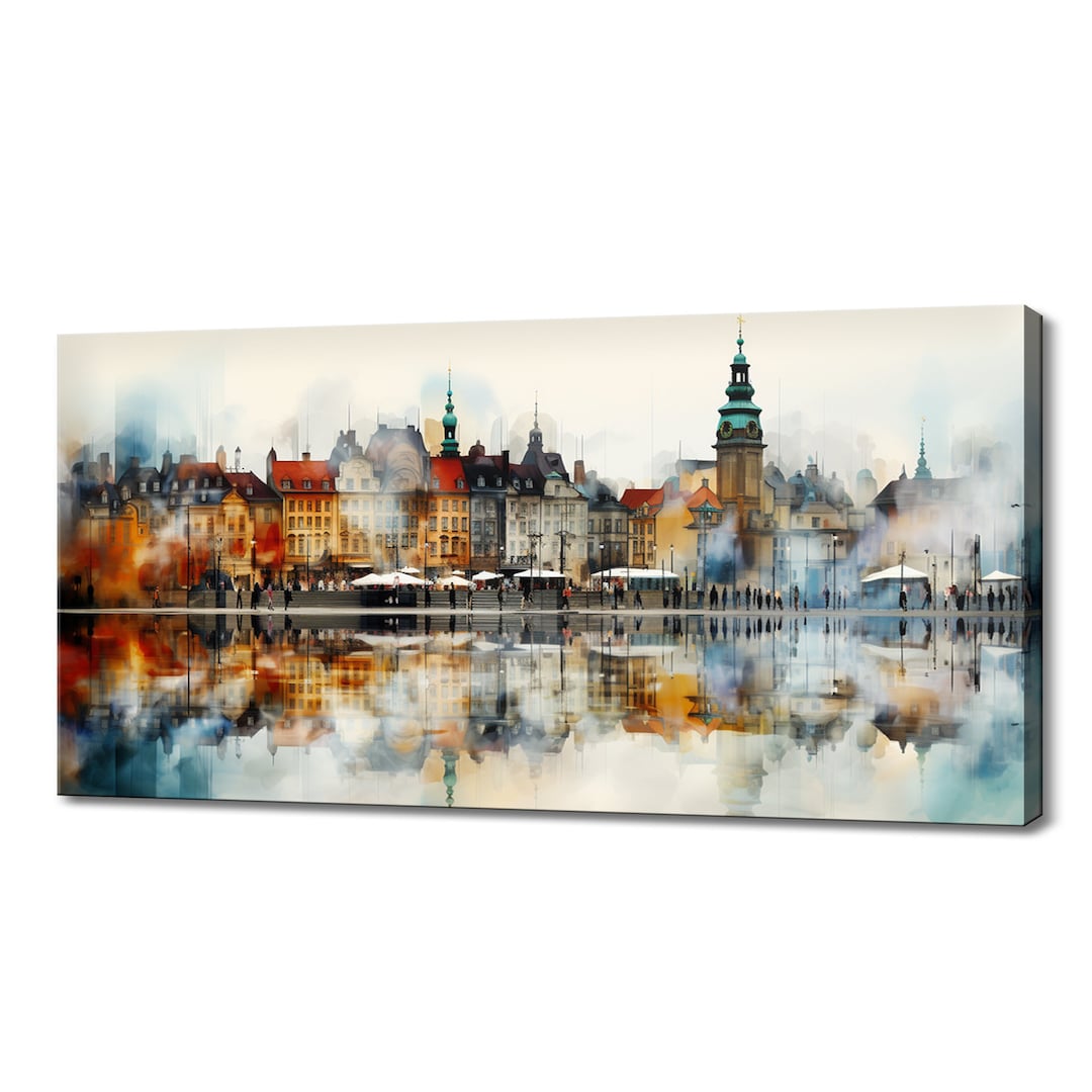Warsaw Cityscape Watercolour Canvas Print, Poland Skyline Wall Hanging ...