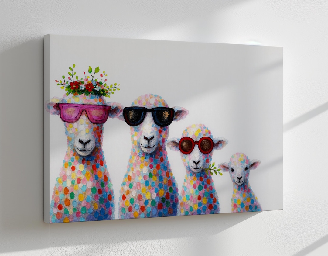 Funky Sheep Family, Colourful Canvas Wall Art Print – Modern Home Decor ...