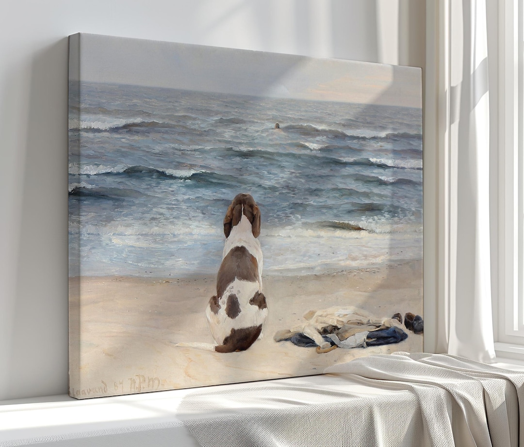 A Dog on the Beach by Niels Pedersen Mols Canvas Print, Classical ...