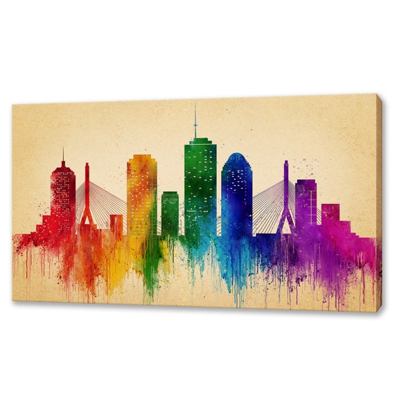 Colourful Boston Skyline Landmarks Watercolour Painting Style - Etsy