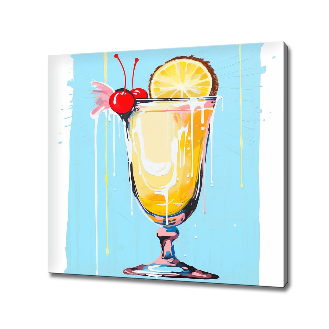 Cocktail Pina Colada Glass Canvas Print Drinks Kitchen Wall Bar Restaurant Wall Decor