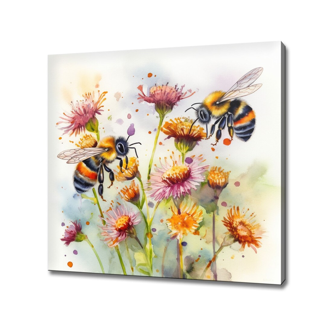 Honey Bees Watercolour Canvas Art Print Picture Wall Hanging Handmade ...