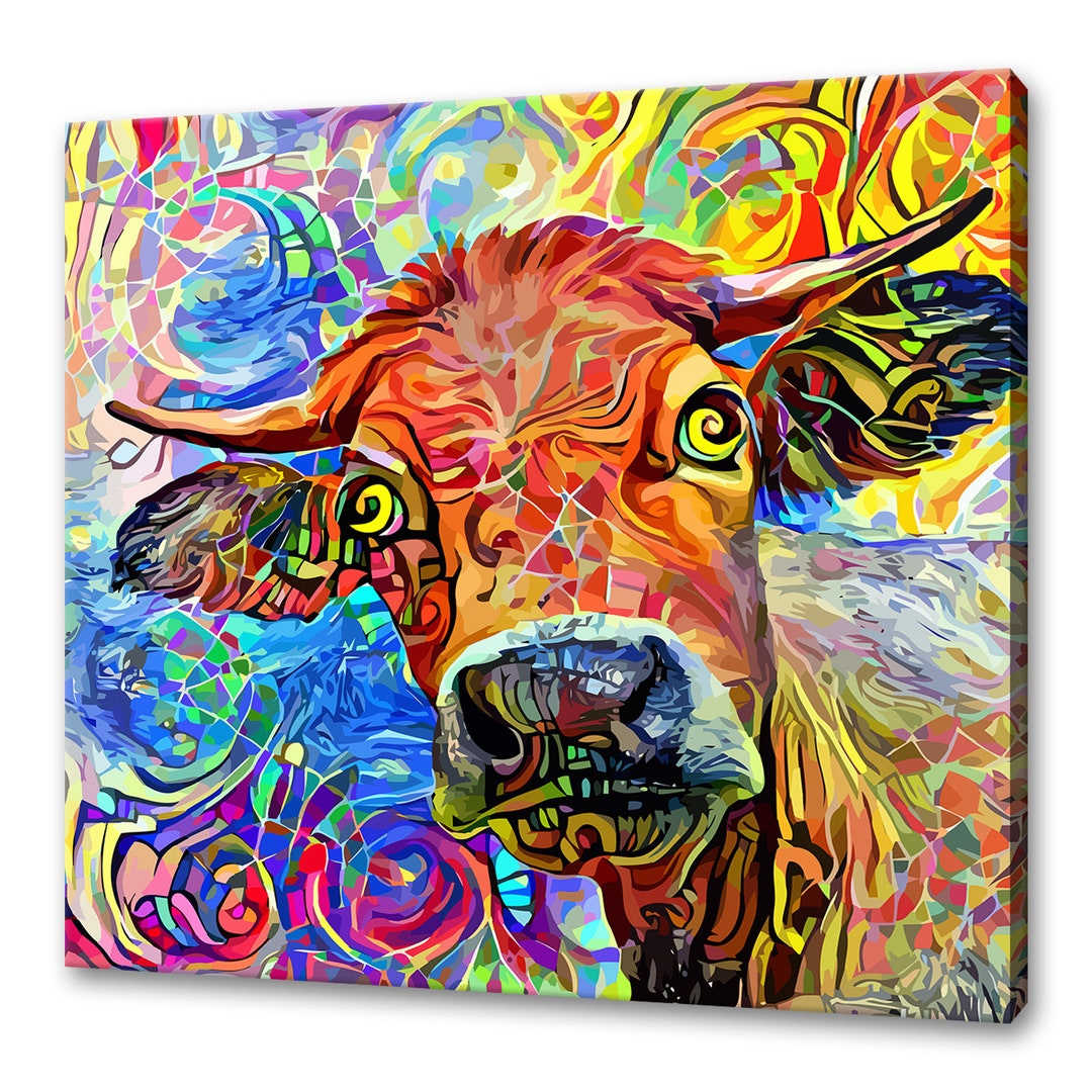 Cute Bull Canvas Art Print Picture Wall Hanging Handmade Home - Etsy