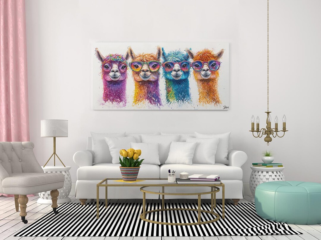 Four Funky Llamas – Colourful Canvas Print Wall Art for a Cheerful Home ...