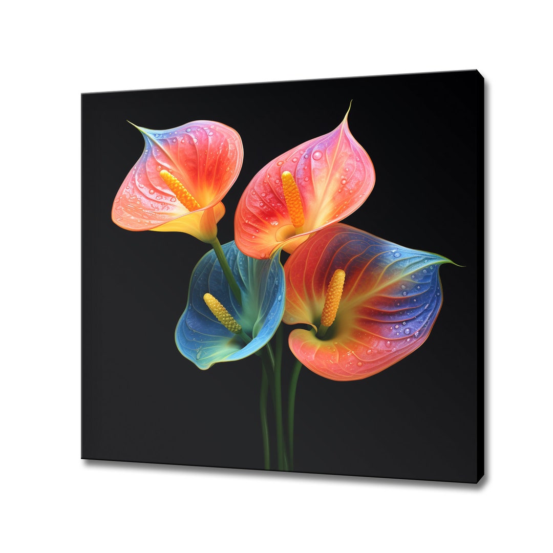 Colourful Anthurium Flowers Oil Painting Style Canvas Print Art Wall ...