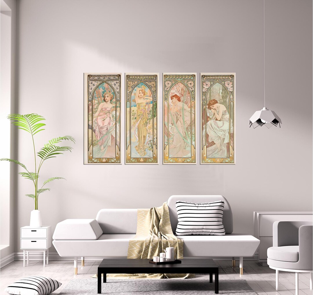 Times of the Day Four Panels Alphonse Mucha Vintage Painting ...
