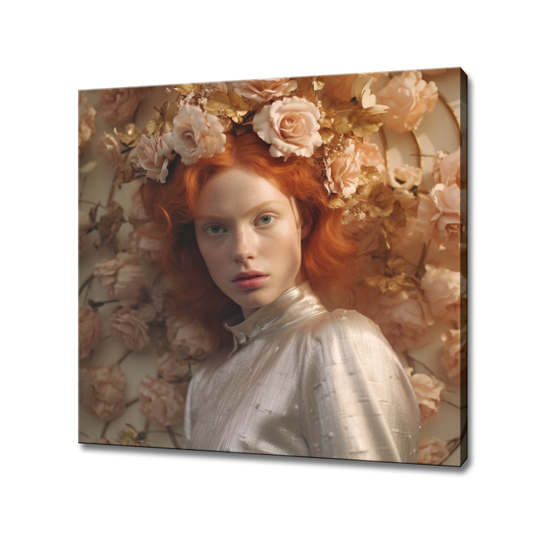 Orange Copper Rose Flowers Head Woman Canvas Print, Female Floral ...