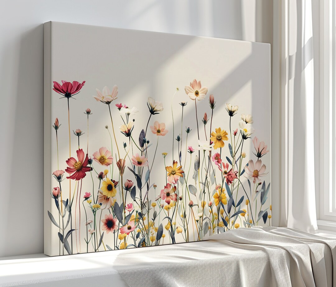 Wildflowers Colourful Canvas Print, Large Floral Wall Art, Home Decor ...