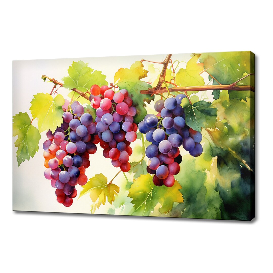 Grapes Tree Branch Watercolour Painting Canvas Print, Fruits Lover Gift ...