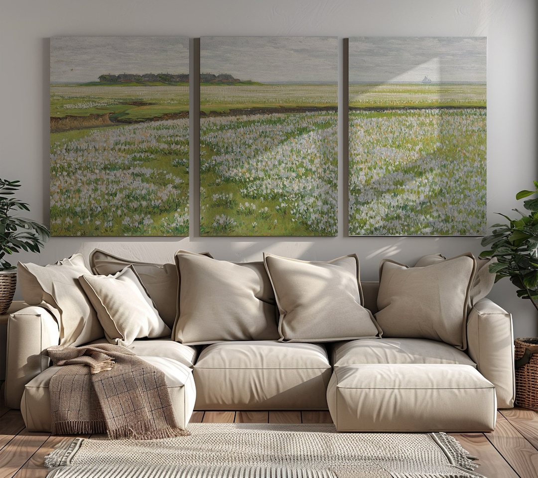 Meadow Spring Flowers Canvas Print, Set of Three Wall Art, Contemporary ...
