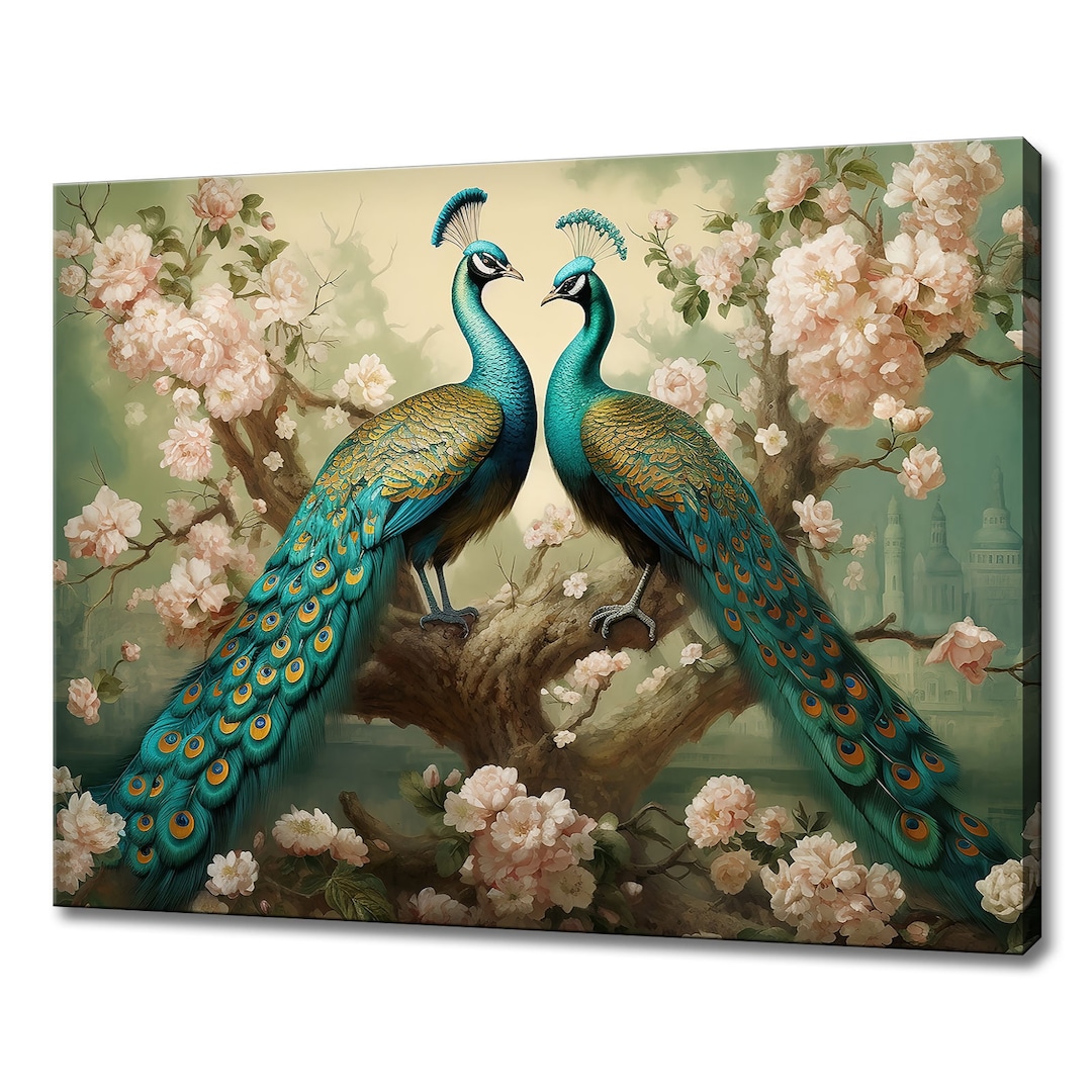 Majestic Peacocks Canvas Print Painting Picture Wall Hanging Art Home ...