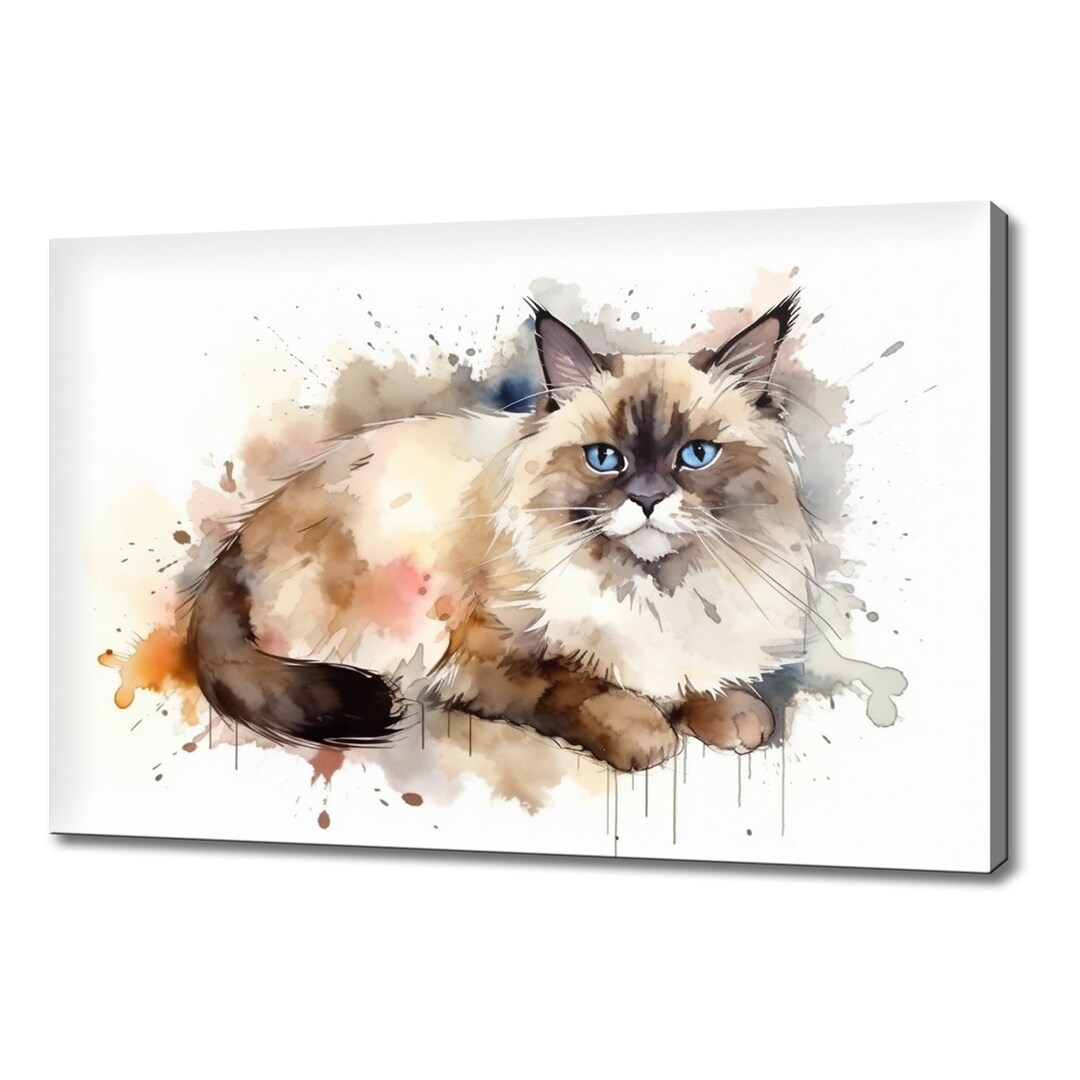 Cute Ragdoll Cat Watercolour Painting Canvas Print Art, Animals Wall ...