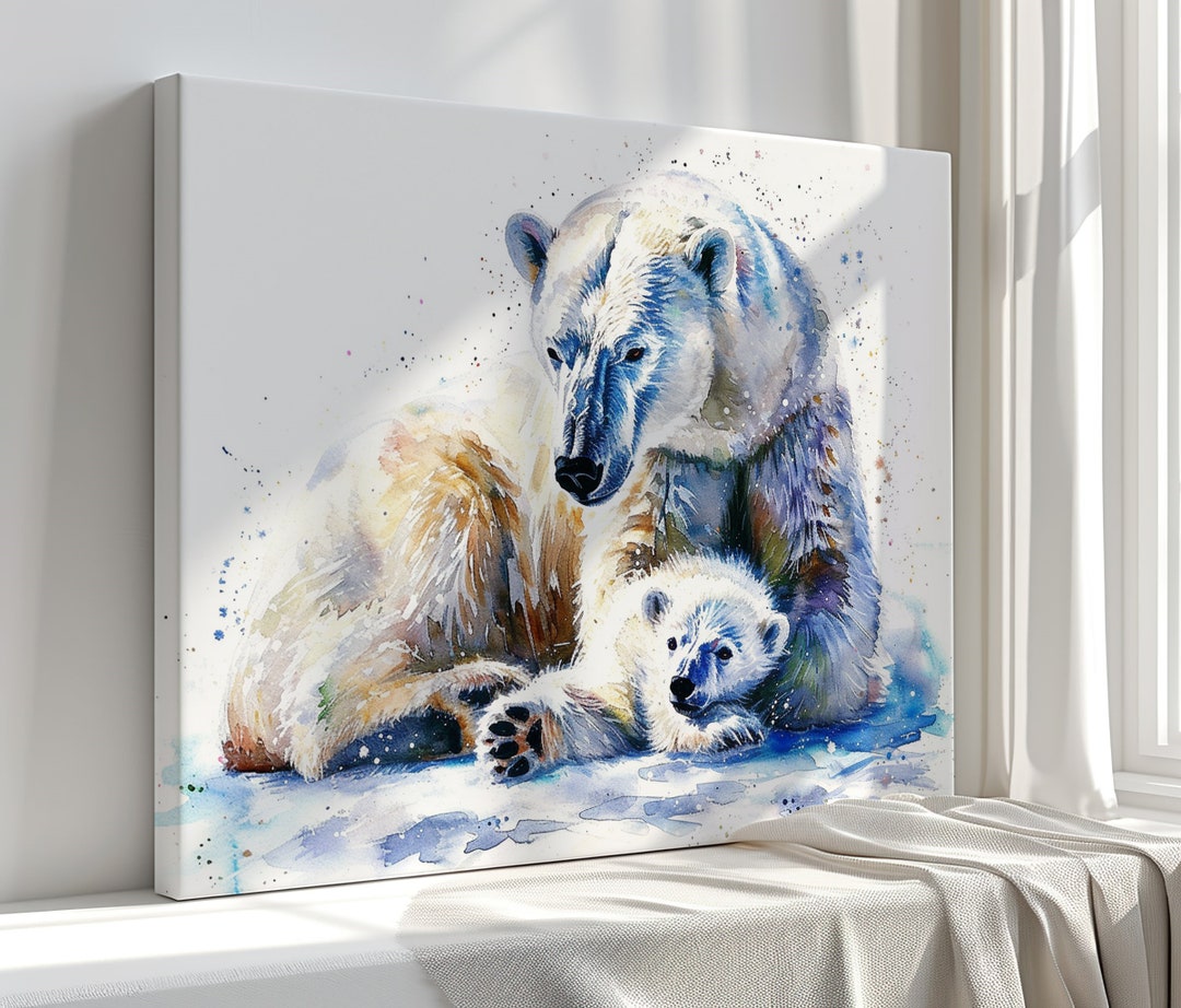 Watercolour Polar Bear Canvas Print, Large Wildlife Wall Art, Home ...