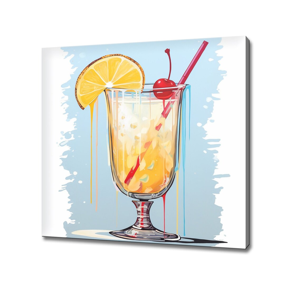 Glass of Pina Colada Cocktail Canvas Print Art, Drinks Kitchen Wall ...