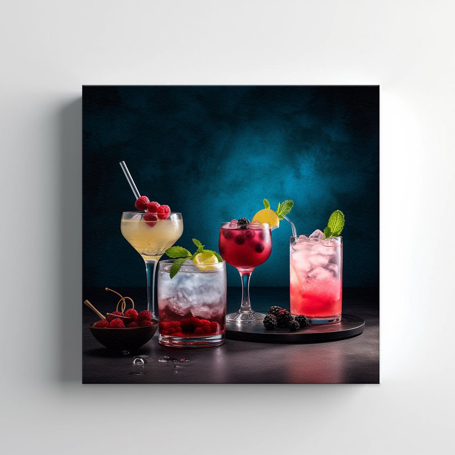 Set of Colourful Tropical Cocktails Glasses Canvas Print Art, Drinks ...