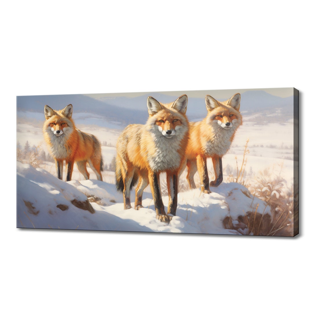 Adorable Foxes Family in the Snow Canvas Print I Wild Animals Wall Art ...