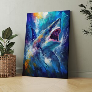 Angry Shark Colourful Painting Wall Art Canvas Print Home Decor Animals ...