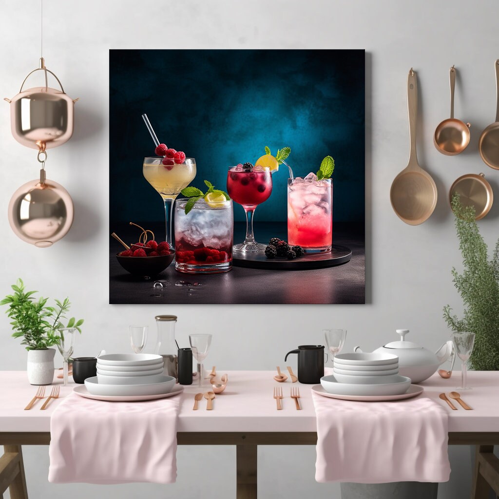Set of Colourful Tropical Cocktails Glasses Canvas Print Art, Drinks ...