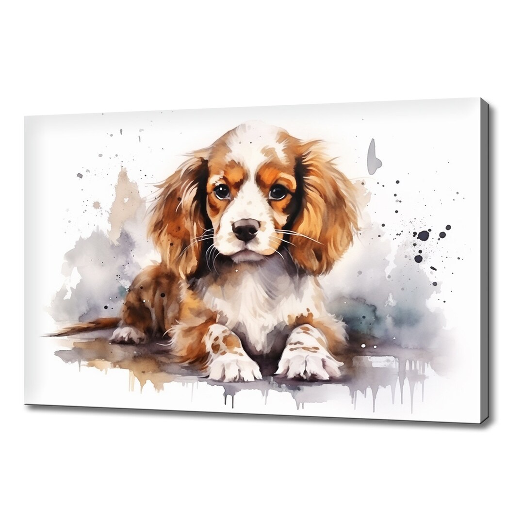 Spaniel Puppy Dog Watercolour Painting Canvas Print Art, Animals Wall ...