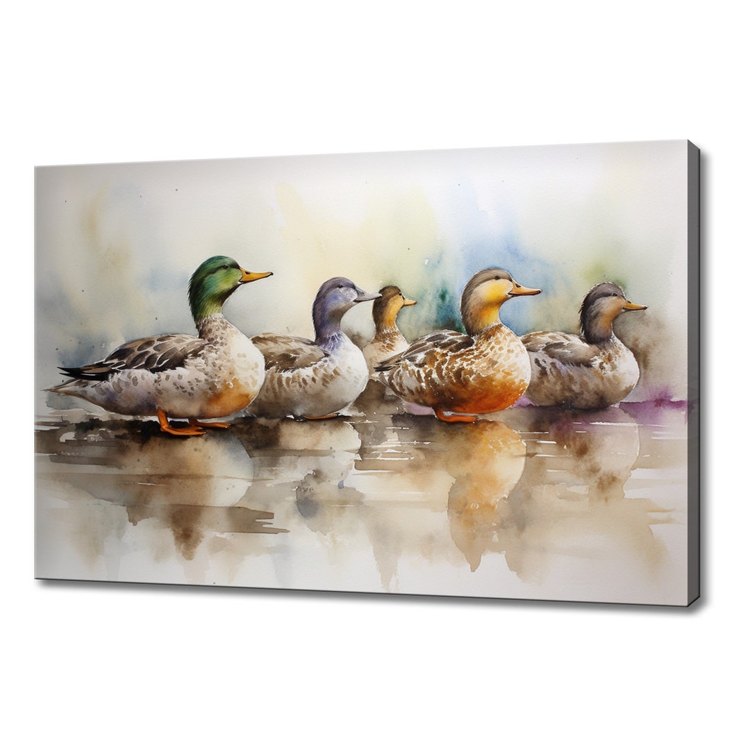 Wild Ducks Art Print Watercolour Canvas Picture Home Decor Handmade ...